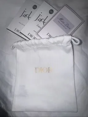 Dior | Other | Dior Perfume Sample Trio With White Drawstring Pouch ...